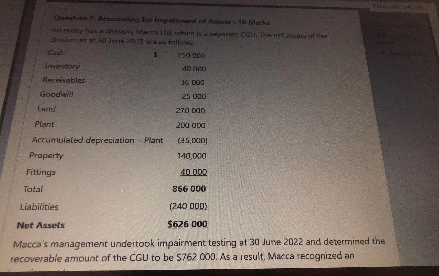 Solved Macca's management undertook impairment testing at 30 | Chegg.com