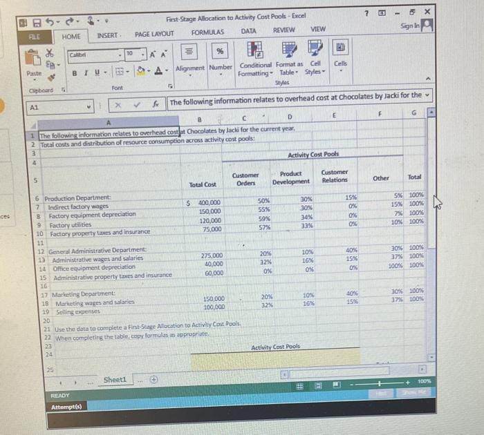 Solved Activity Cost Pools using Excel's Absolute Cell | Chegg.com