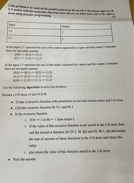 Solved 2.The problem is to count all the possible paths from | Chegg.com