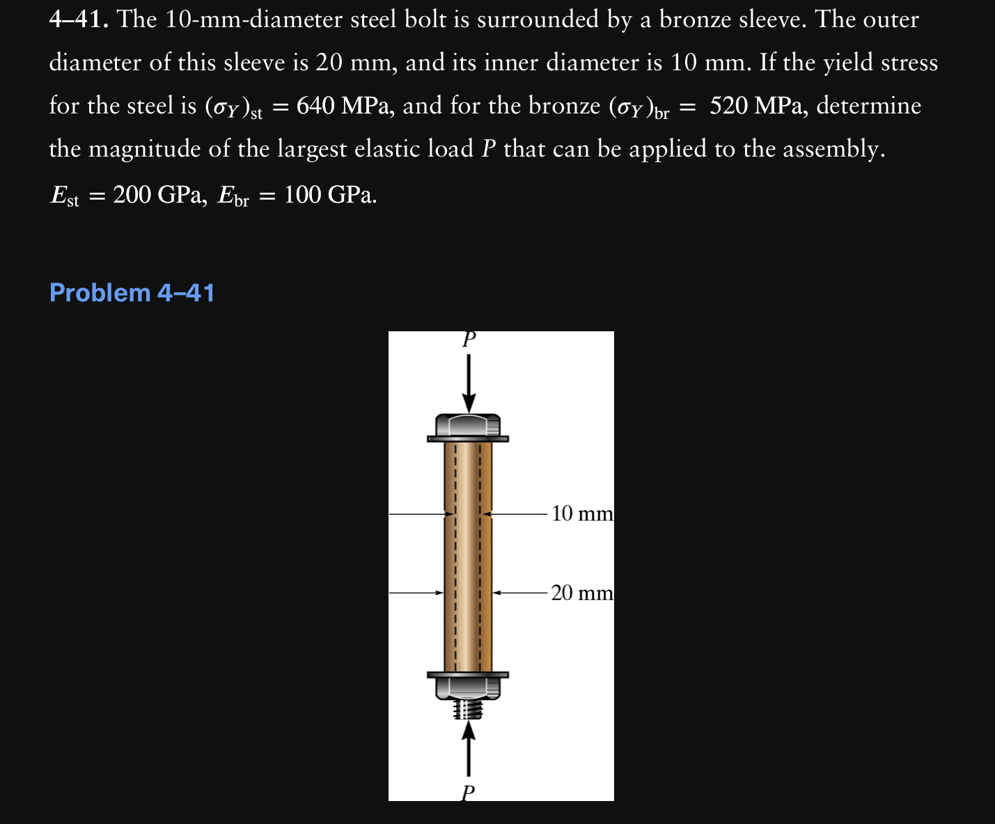 Solved 4-41. ﻿The 10 -mm-diameter steel bolt is surrounded | Chegg.com