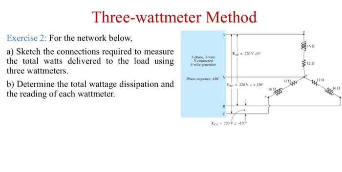 Solved Three-wattmeter Method Exercise 2: For the network | Chegg.com