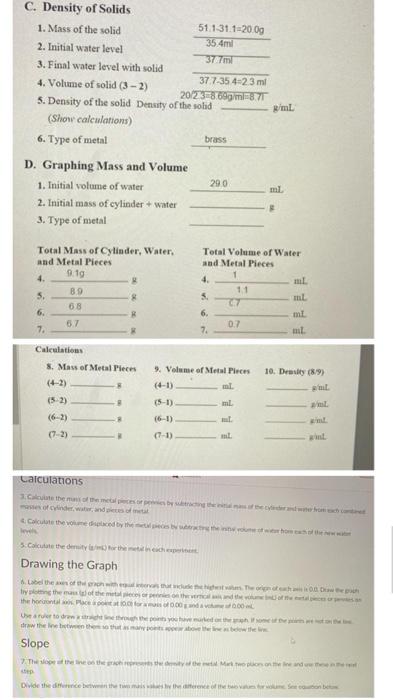 Solved Part D: Graphing Mass and Volume 1) Read Part D: | Chegg.com