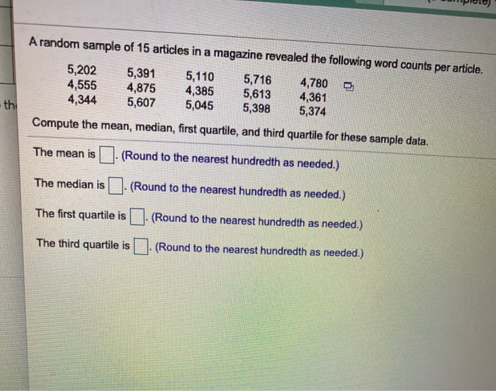 Solved A random sample of 15 articles in a magazine revealed | Chegg.com