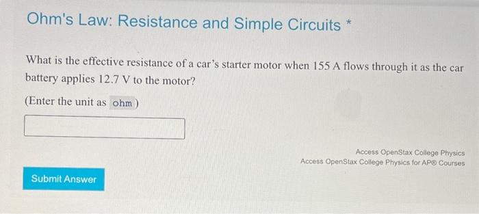 Solved What is the effective resistance of a car's starter | Chegg.com