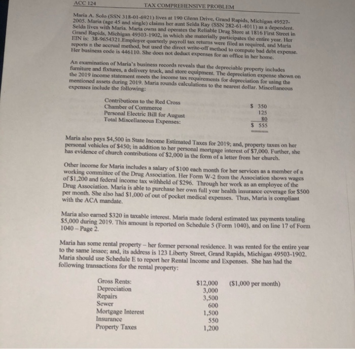 MEC 124 TAX CONSIVE FROM 25. Maria live with Maria | Chegg.com