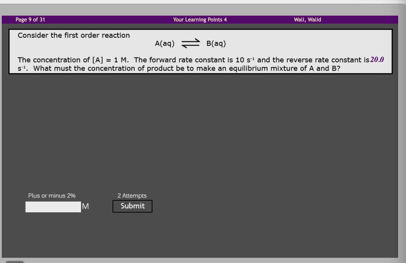 Solved Consider the first order reactionA(aq)⇌B(aq)The | Chegg.com