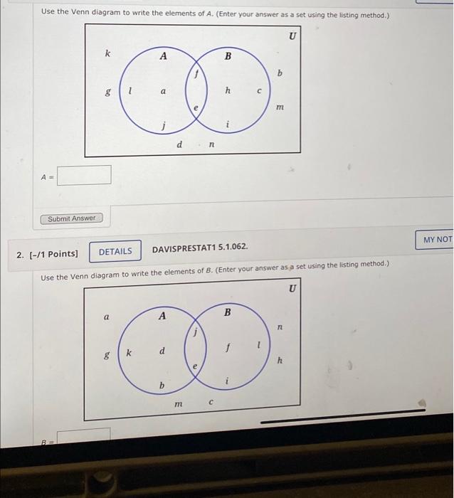Solved Use the Venn diagram to write the elements of A. | Chegg.com
