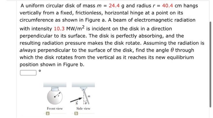 Solved A uniform circular disk of mass m = 24.4 g and radius | Chegg.com