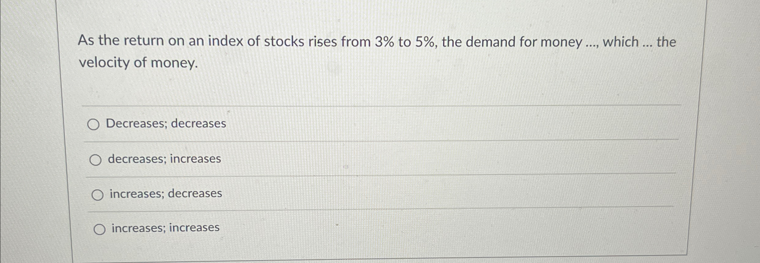Solved As the return on an index of stocks rises from 3% ﻿to | Chegg.com
