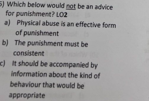 Solved Which below would not be an advice for punishment? | Chegg.com