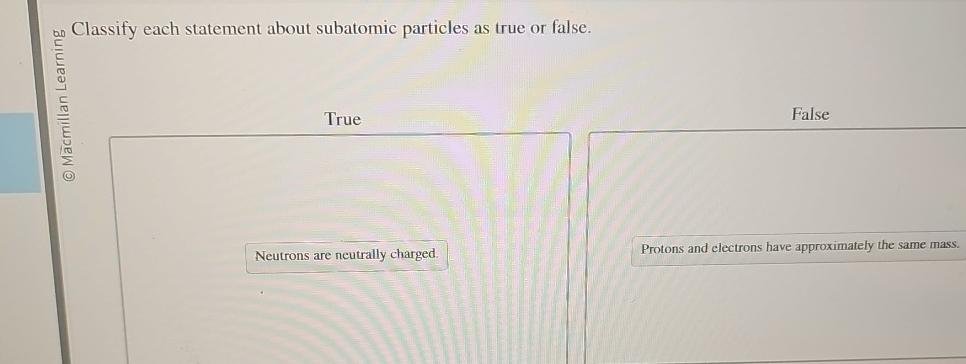 Solved an Classify each statement about subatomic particles | Chegg.com