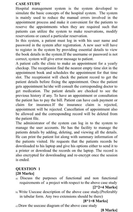 Solved CASE STUDY Hospital management system is the system | Chegg.com