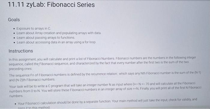 Solved 11.11 zyLab: Fibonacci Series Goals • Exposure to | Chegg.com