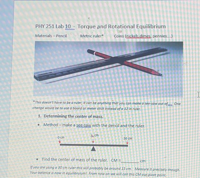 PHY 251 Lab 10 - Torque and Rotational Equilibrium | Chegg.com