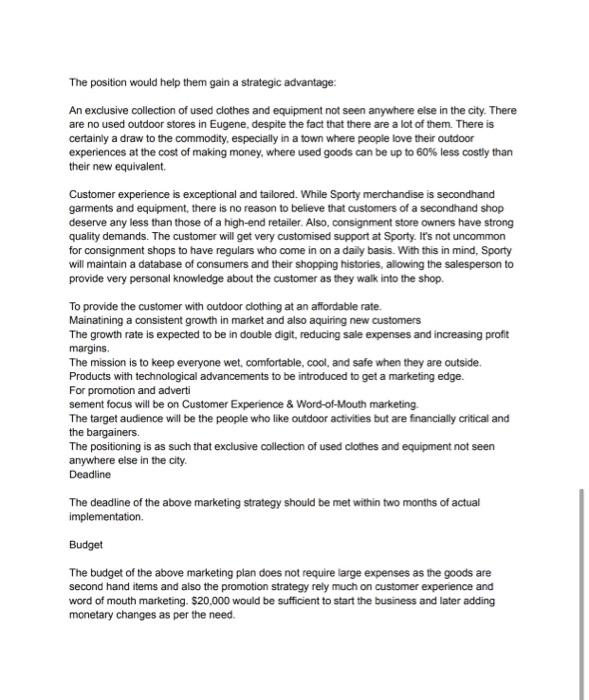 The appendix of the Marketing Plan is your | Chegg.com