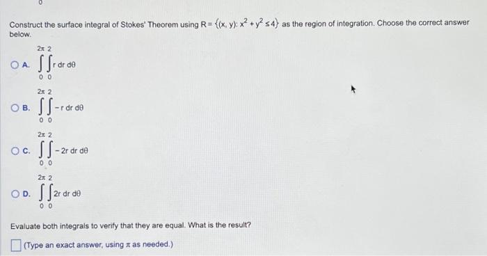Solved Verify that the line integral and the surface | Chegg.com
