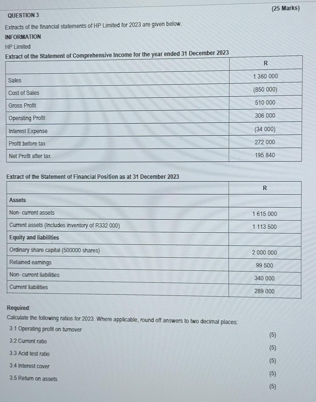 Solved QUESTION 3 Extracts of the financial statements of HP | Chegg.com