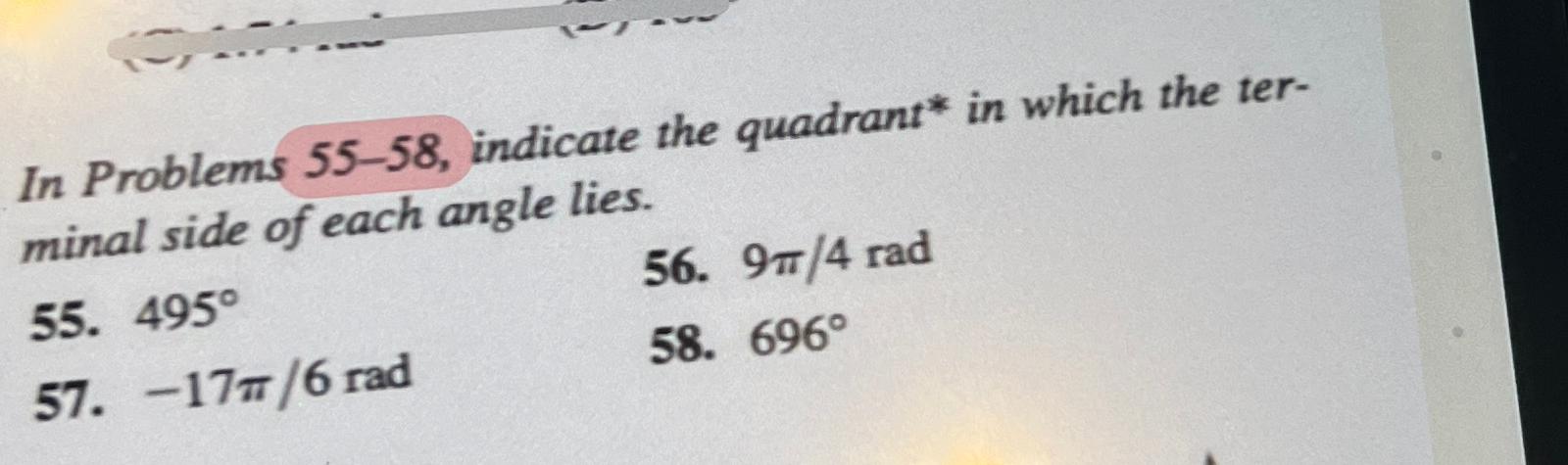 Solved In Problems 55-58, ﻿indicate the quadrant* ﻿in which | Chegg.com
