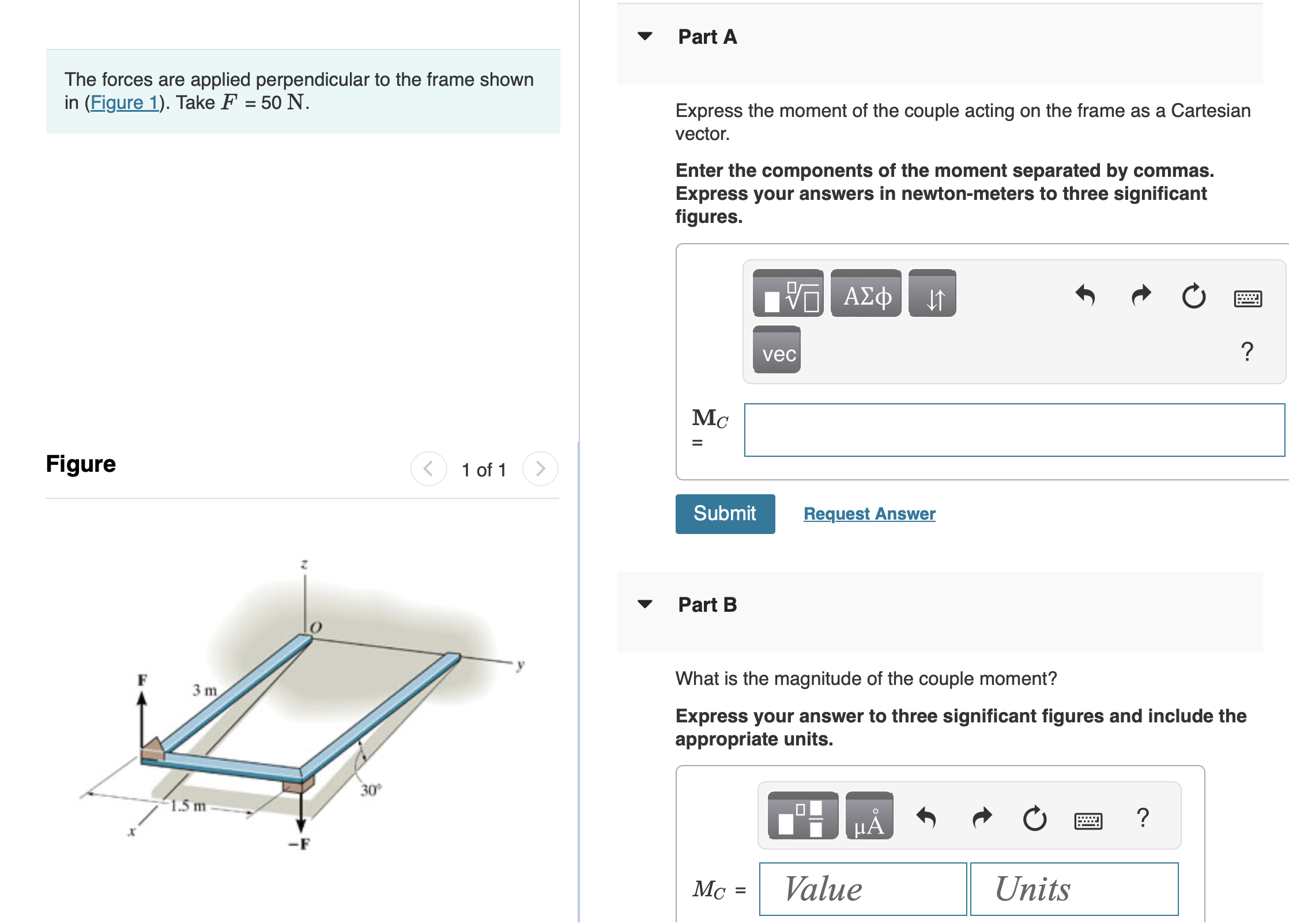 Solved Part AThe forces are applied perpendicular to the | Chegg.com