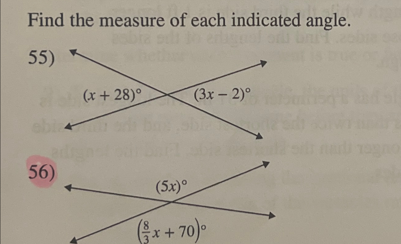 Solved Find the measure of each indicated angle.56) | Chegg.com