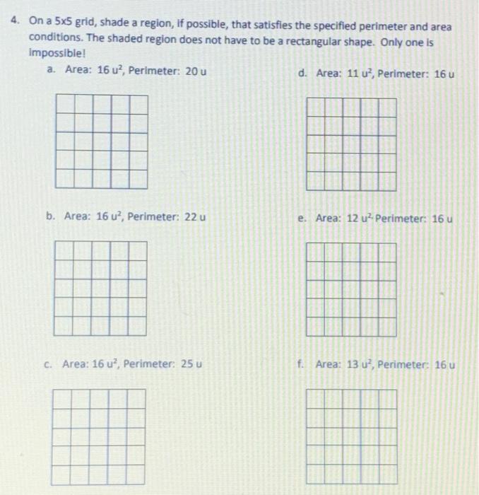 Solved On a 5xx5 grid, shade a region, if possible, that | Chegg.com