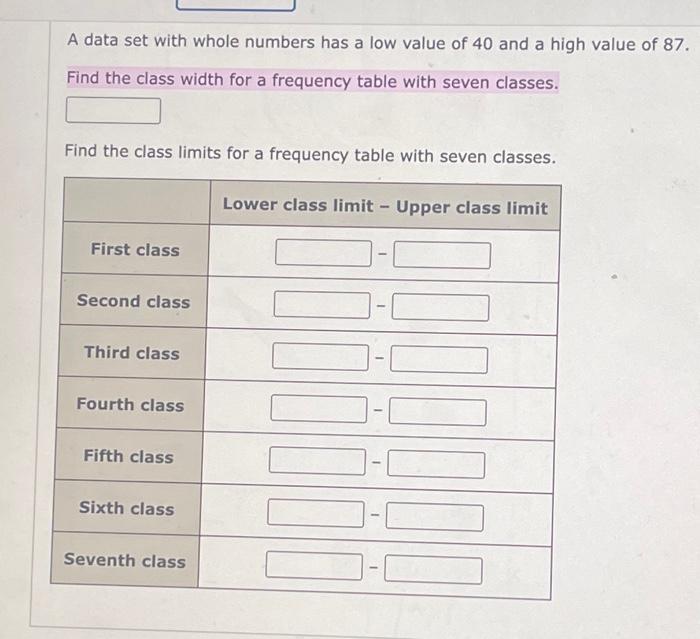 Solved A data set with whole numbers has a low value of 40 | Chegg.com