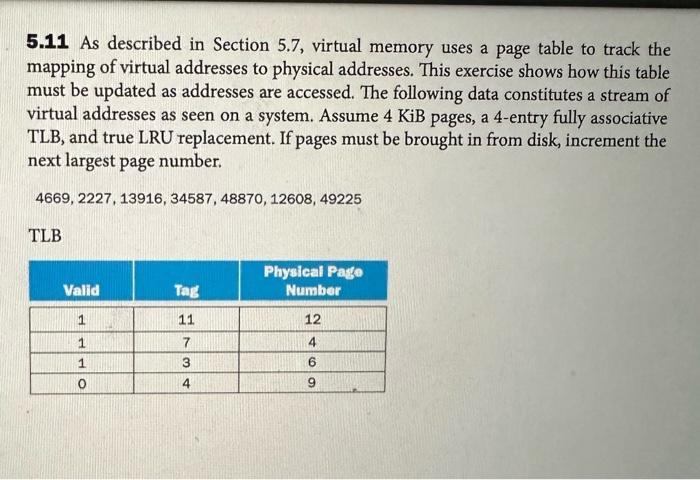 Solved 5.11 As described in Section 5.7, virtual memory uses | Chegg.com