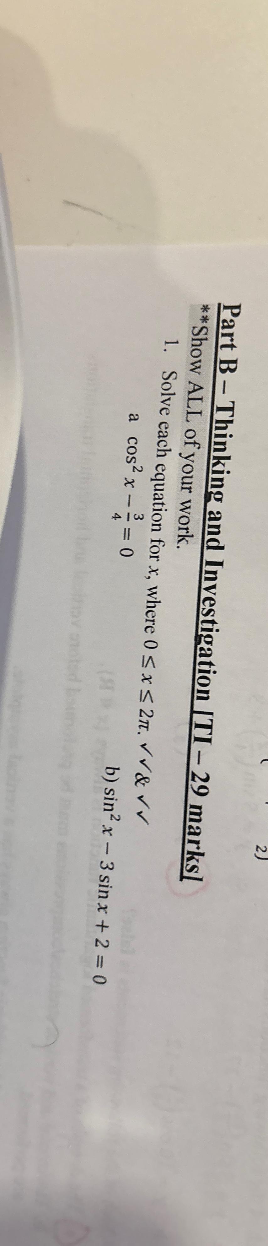 Solved Part B - Thinking and Investigation [TI - 29 | Chegg.com Solved Part B - Thinking and Investigation [TI - 29 | Chegg.com