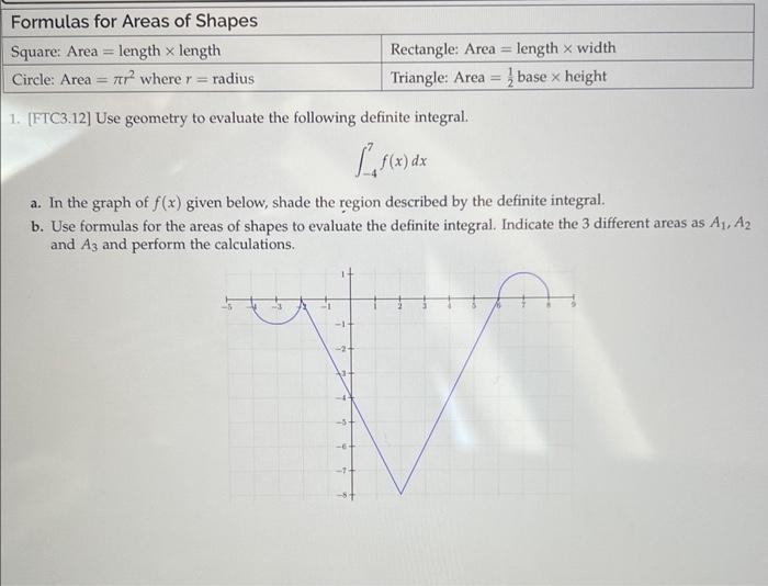 Solved 1. [FTC3.12] Use geometry to evaluate the following | Chegg.com