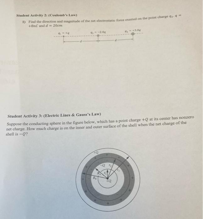 Solved Student Activity 2: (Coulomb's Law) 1) Find the | Chegg.com