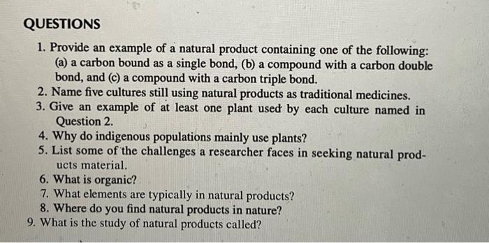 Solved 1. Provide an example of a natural product containing | Chegg.com