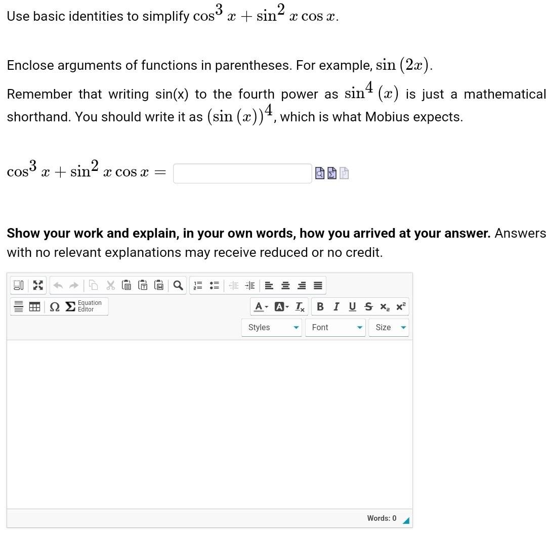 Solved Use basic identities to simplify cos3x+sin2xcosx. | Chegg.com