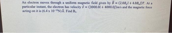 Solved An electron moves through a uniform magnetic field | Chegg.com
