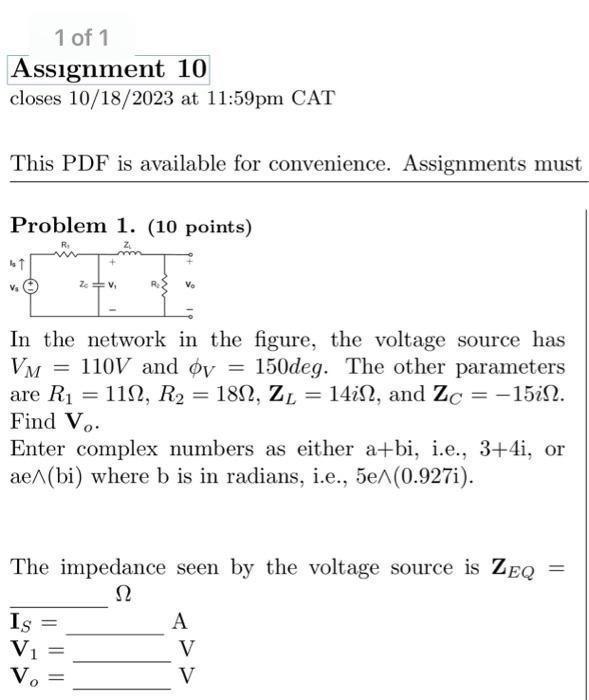 Solved Assignment 10 closes 10/18/2023 at 11:59pm CAT This | Chegg.com