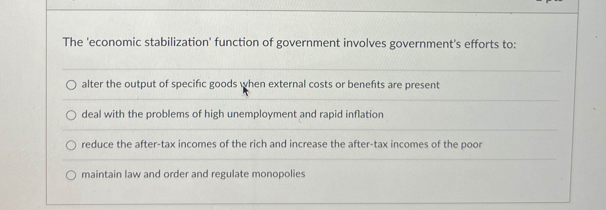 Solved The 'economic stabilization' function of government | Chegg.com