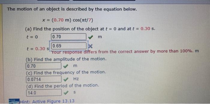 Solved The motion of an object is described by the equation | Chegg.com