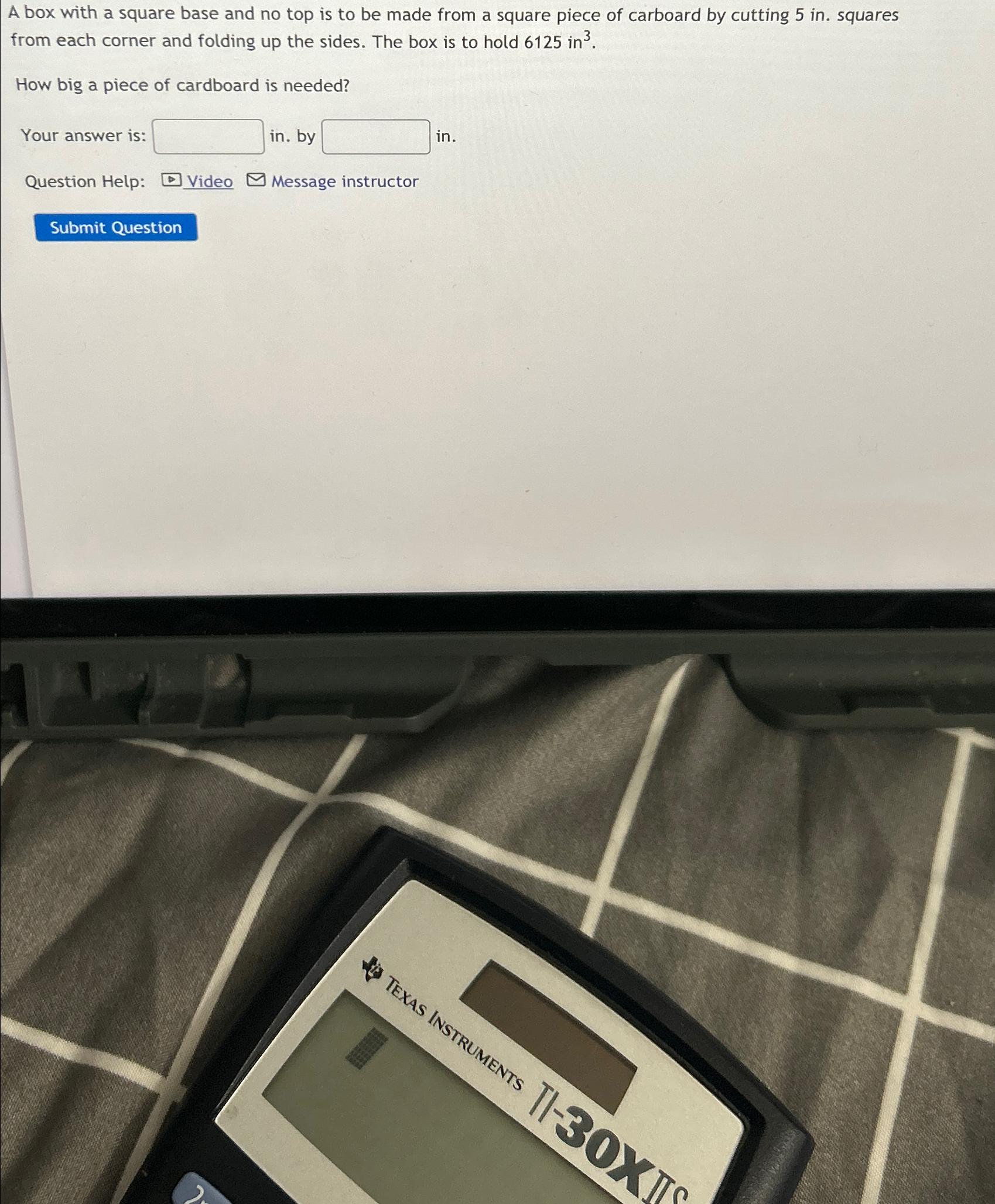 Solved A box with a square base and no top is to be made | Chegg.com