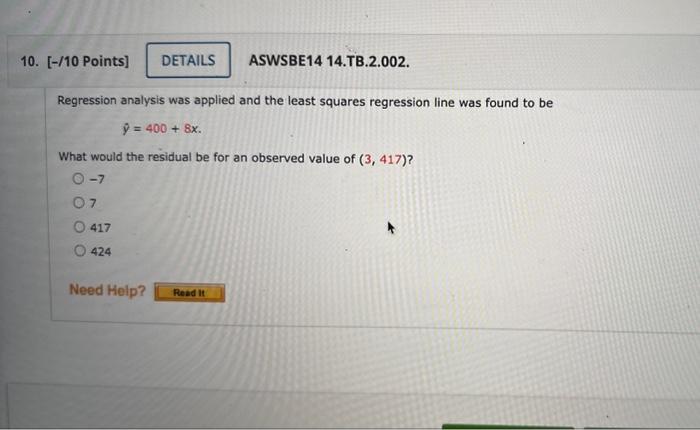 Solved Regression analysis was applied and the least squares | Chegg.com