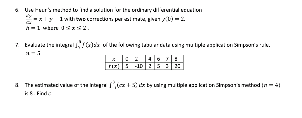 Solved 6. Use Heun's method to find a solution for the | Chegg.com