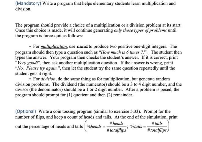 Solved (Mandatory) Write a program that helps elementary | Chegg.com