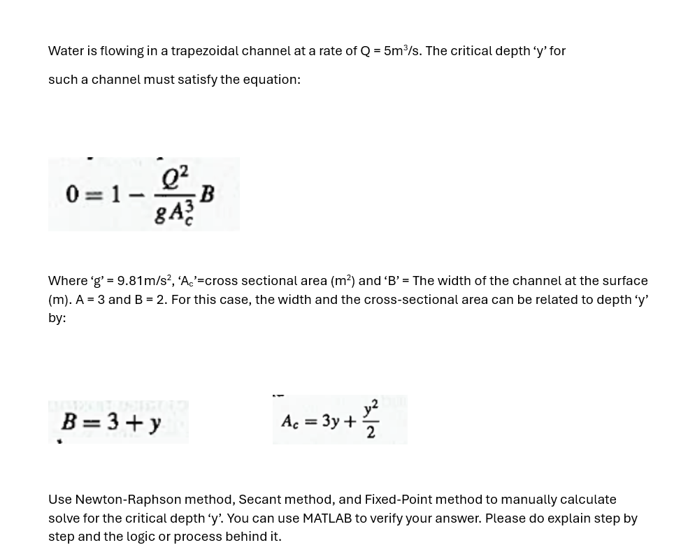 Solved Water is flowing in a trapezoidal channel at a rate | Chegg.com
