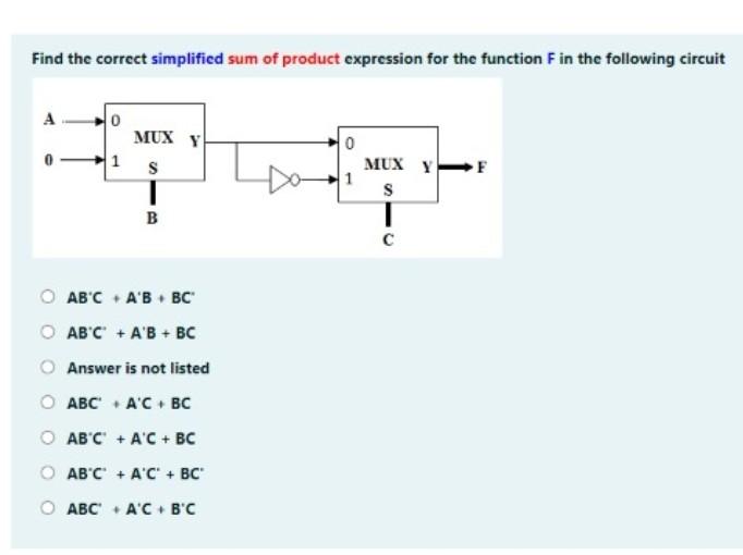 Solved Find the correct simplified sum of product expression | Chegg.com