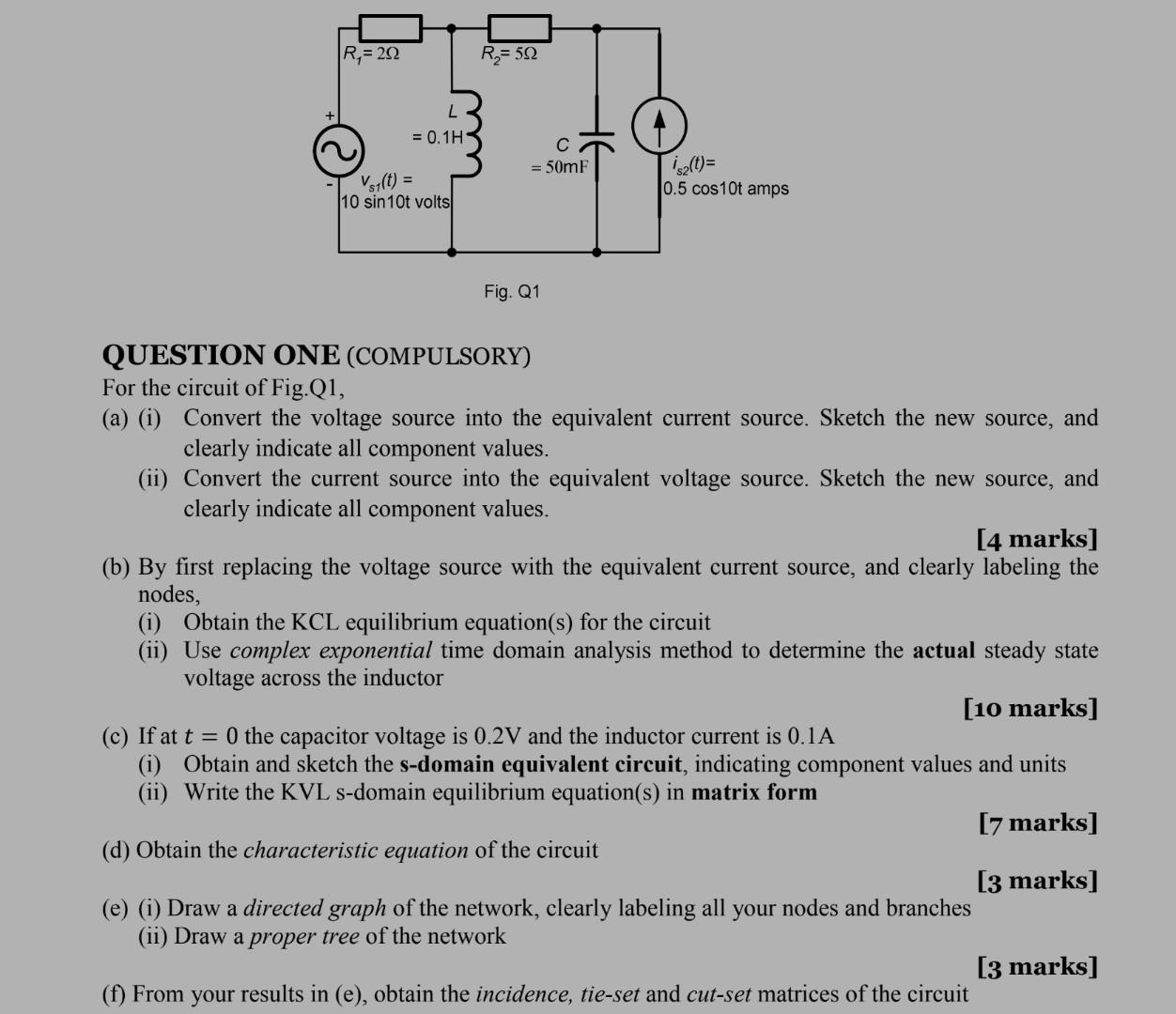 QUESTION ONE (COMPULSORY) For the circuit of Fig.Q1, | Chegg.com