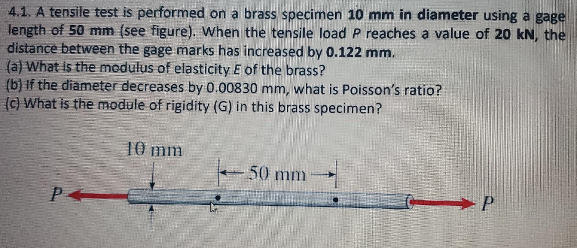 Solved 4.1. A tensile test is performed on a brass specimen | Chegg.com