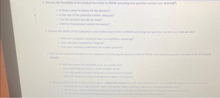 Solved 1. Discuss the feas blity of the product line ireler | Chegg.com