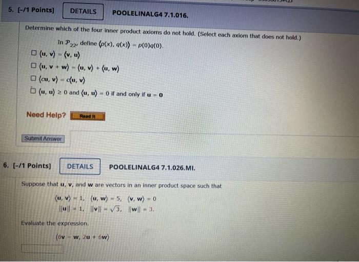 Determine which of the four inner product axioms do | Chegg.com
