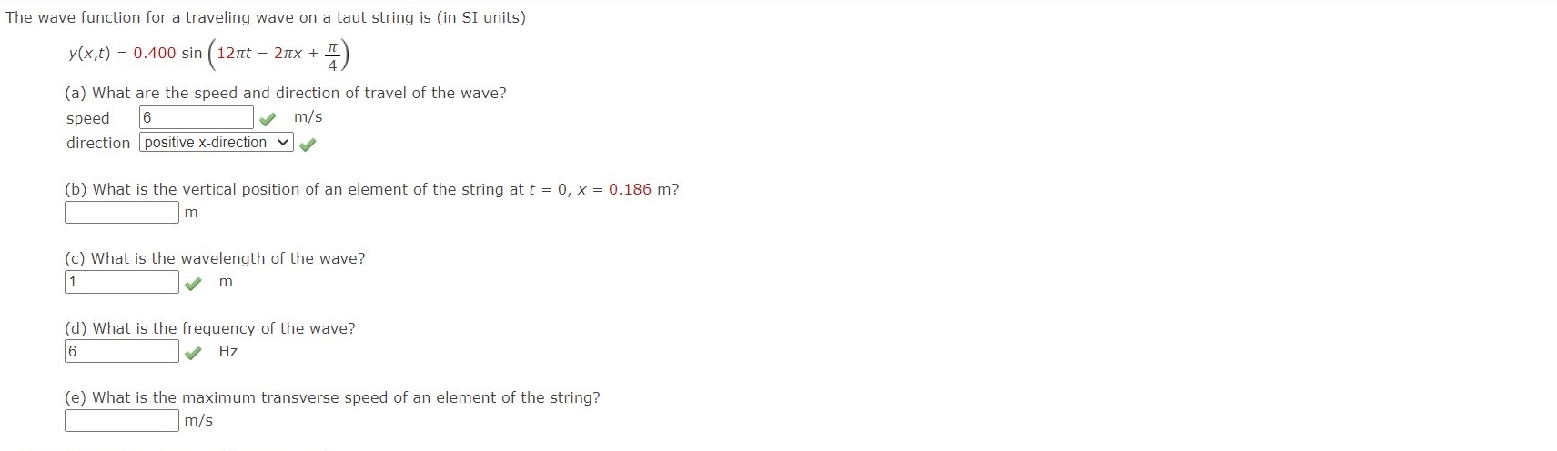 Solved The wave function for a traveling wave on a taut | Chegg.com