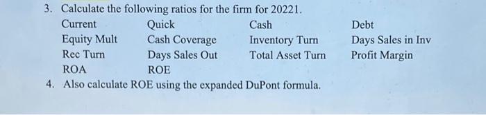 Solved 3. Calculate the following ratios for the firm for | Chegg.com