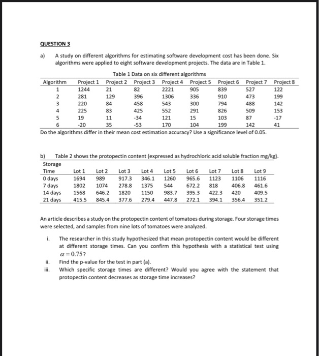 Solved QUESTION 3 a) A study on different algorithms for | Chegg.com