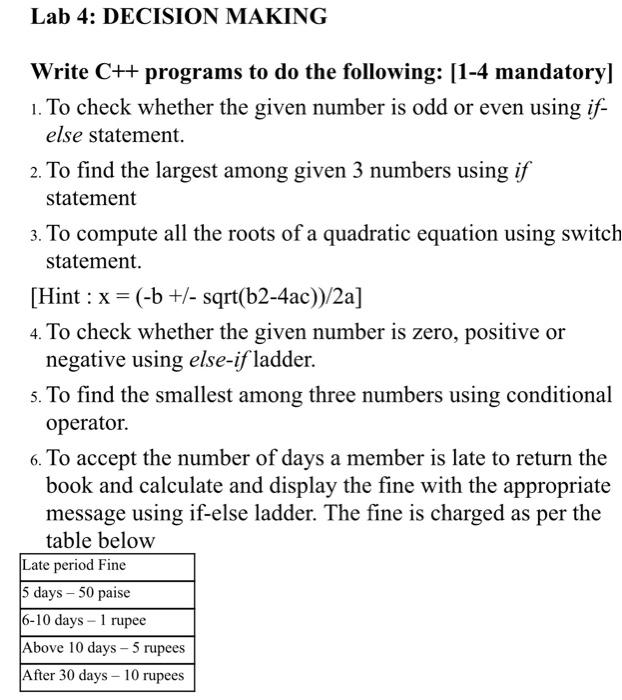 Solved Lab 4 Decision Making Write C Programs To Do The 